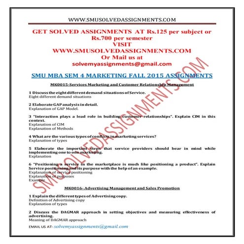 Smu mba sem 4 marketing fall 2015 assignments | DOCX