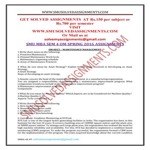 Smu mba sem 4 om spring 2016 assignments | DOCX | Business | Business and Finance