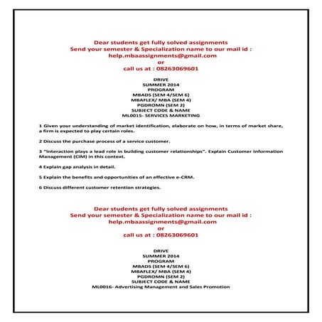 Smu mba summer 2014 solved assignments ml 4th sem | PDF