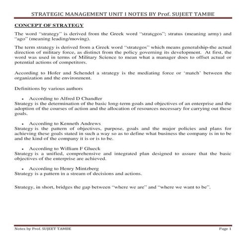 Strategic Management Unit 1 notes | PDF