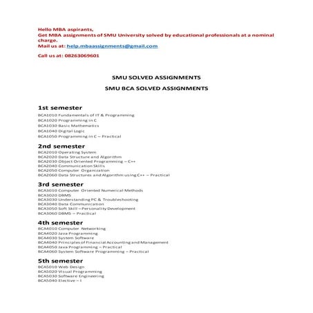 SMU Solved Assignments Latest - Call us at : 08263069601 | PDF