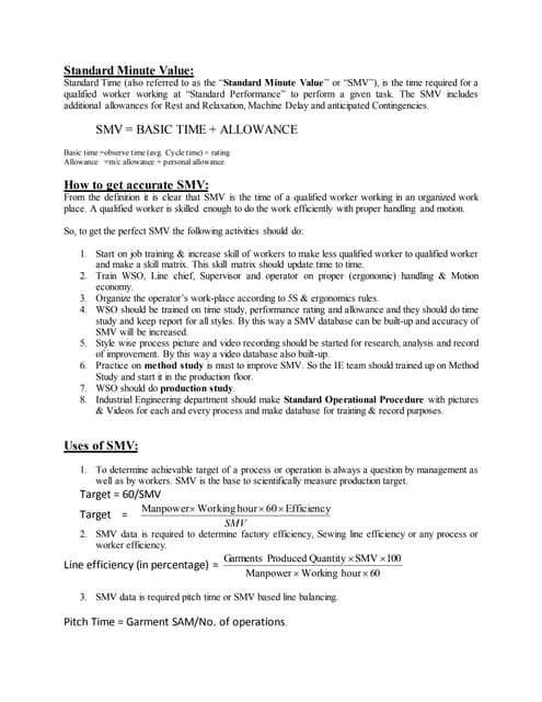 Standard minute value( SMV) in garments, calculation and importance | PPT