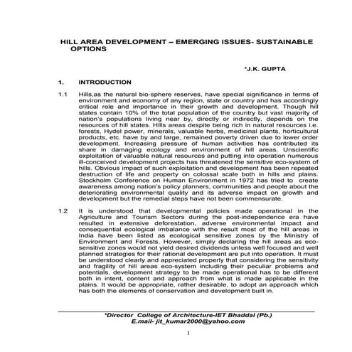 HILL AREA DEVELOPMENT – EMERGING ISSUES- SUSTAINABLE OPTIONS | DOC ...