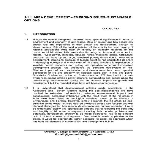 Hill area development - Emerging Issues- Sustainable Options | DOC