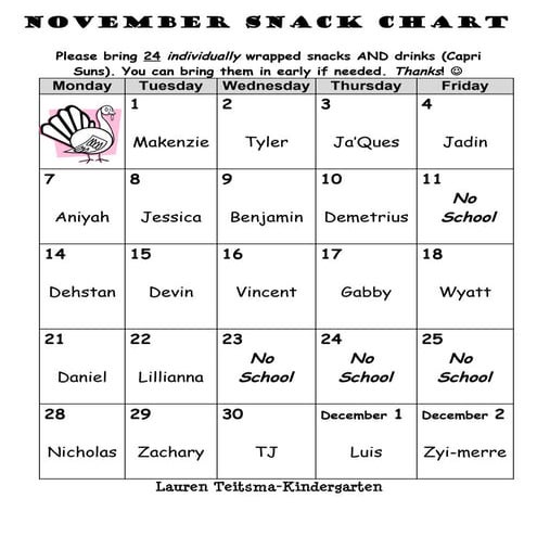 November Snack Chart | DOC