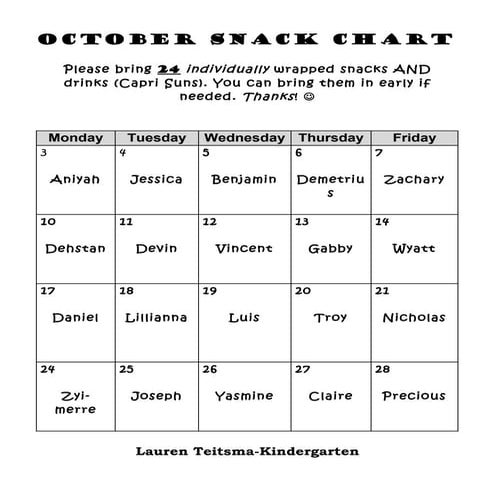 November Snack Chart | DOC