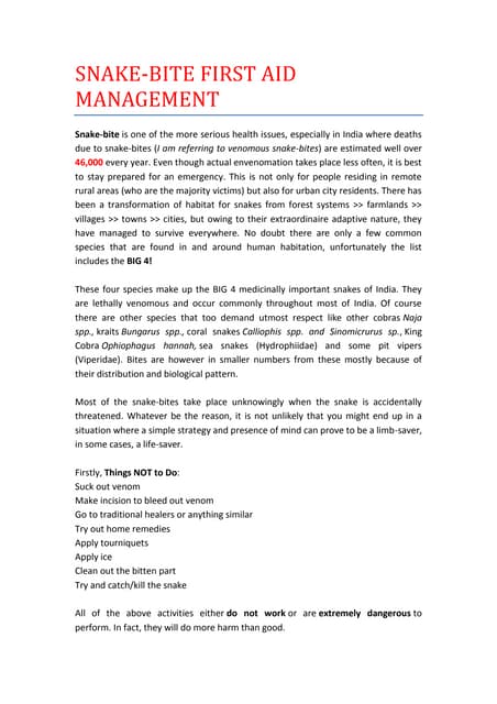 Basic safety against snake bite at work place | PPTX