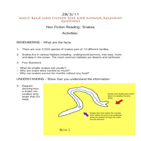 Snakes - Non Fiction Reading | PAGES