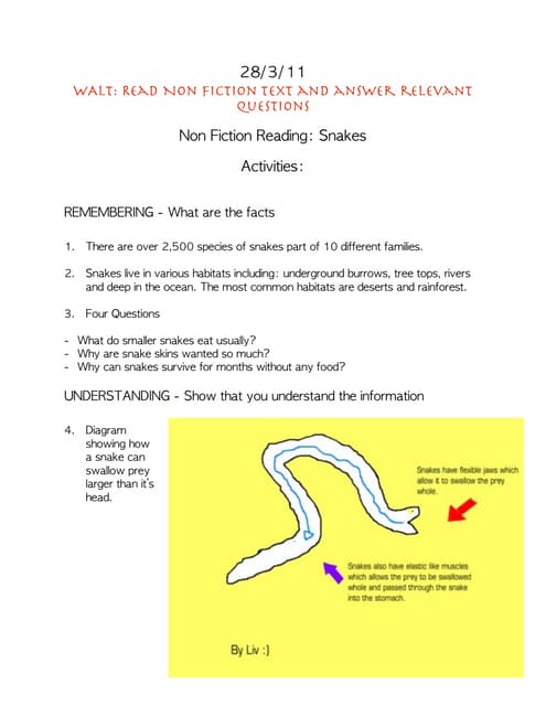 Snakes - Reading Activity | PDF
