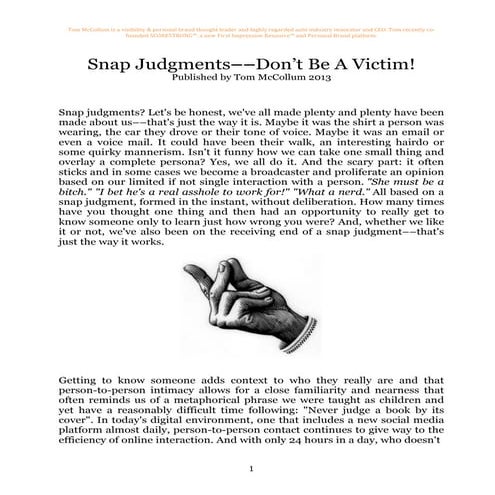 Snap Judgments––Don't Be A Victim! | PDF