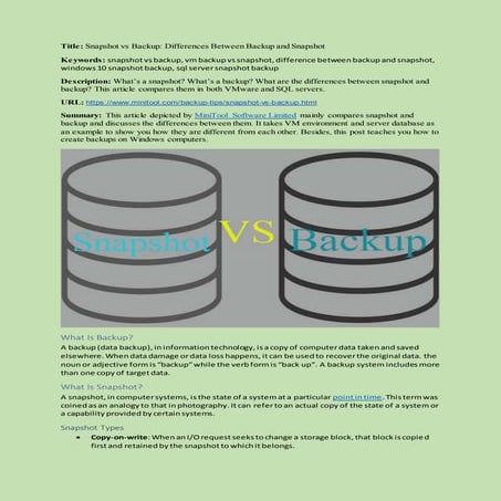snapshot vs backup | DOCX | Operating Systems | Computer Software and ...
