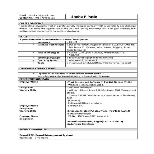 Sneha Patle Resume | DOCX