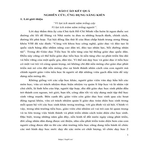 Sáng kiến kinh nghiệm Một số kinh nghiệm trong công tác giáo viên chủ nhiệm lớp ở trường tiểu ...