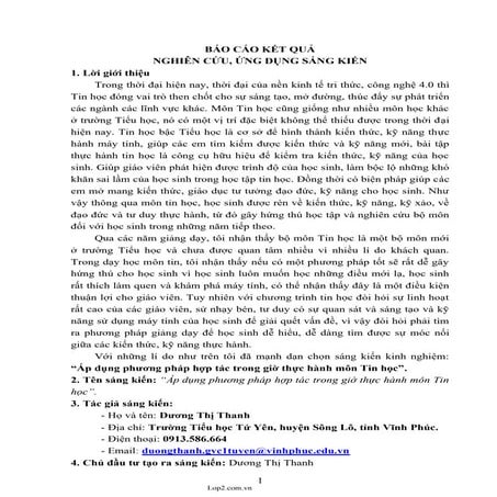 Sáng kiến kinh nghiệm Áp dụng phương pháp hợp tác trong giờ thực hành môn Tin học.pdf