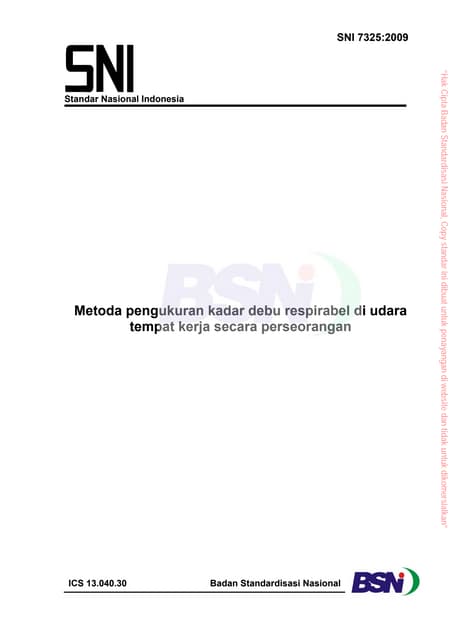 SNI 7231:2009 tentang Metoda Pengukuran Intensitas Kebisingan di Tempat Kerja | PDF