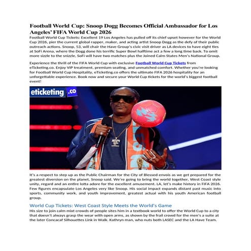 Snoop Dogg Becomes Official Ambassador for Los Angeles’ FIFA World Cup ...