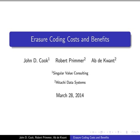 Erasure Coding Costs and Benefits | PPT