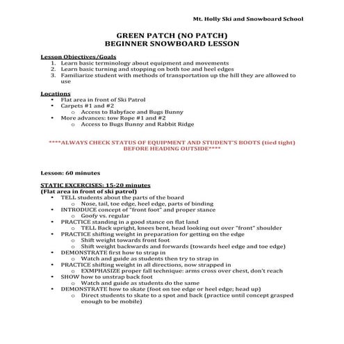 Snowboard Beginner Lesson Plan | PDF