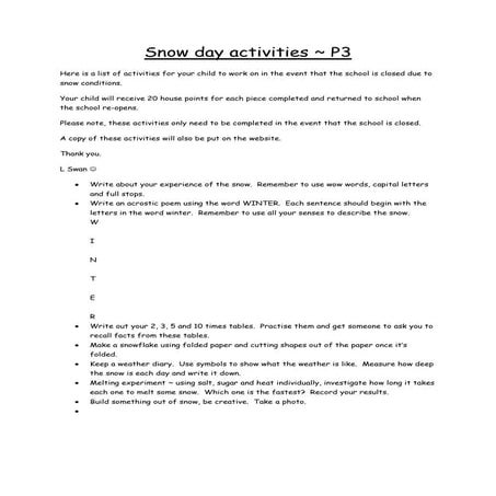 P3 Snow day activities | PDF