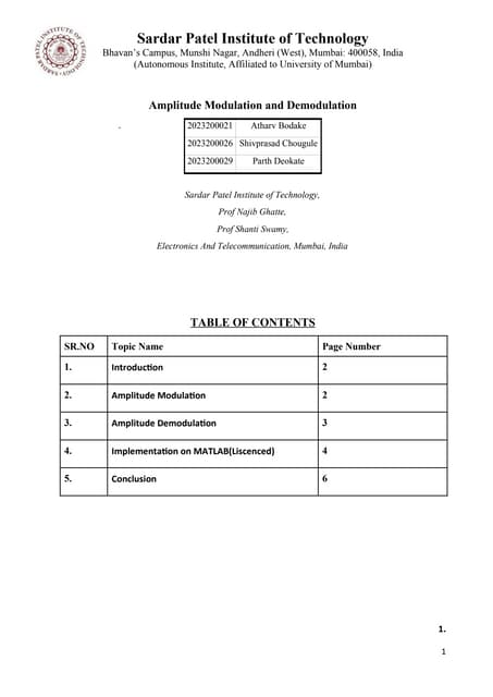 Am Modulation And Demodulation Using Matlabdocx