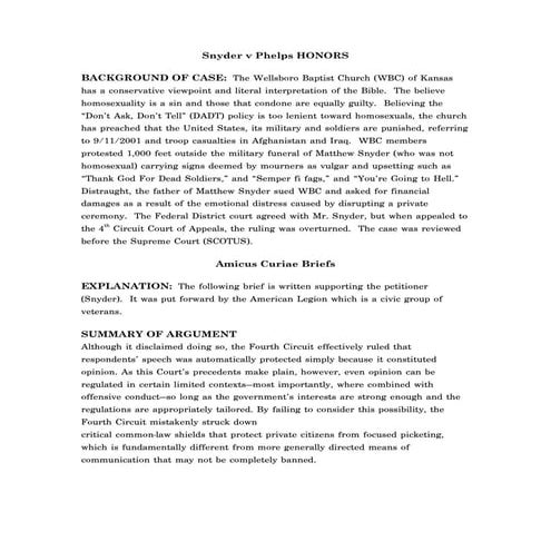 Snyder v phelps honors | PDF