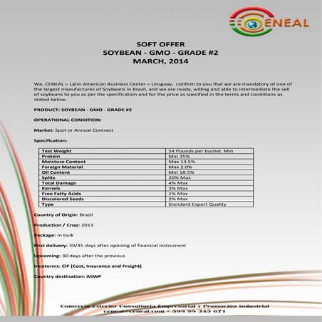 Soft Offer 5 Soybeans march 2014 Ceneal.com | Commodities | Economy