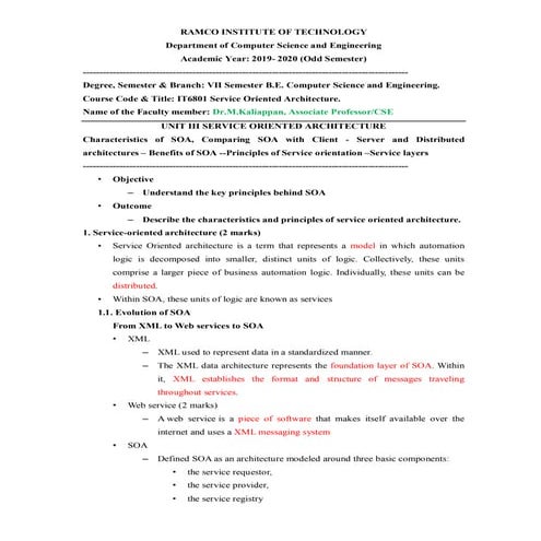 Soa Unit 3 Notes Introduction To Service Oriented Architecture Pdf Internet Computing