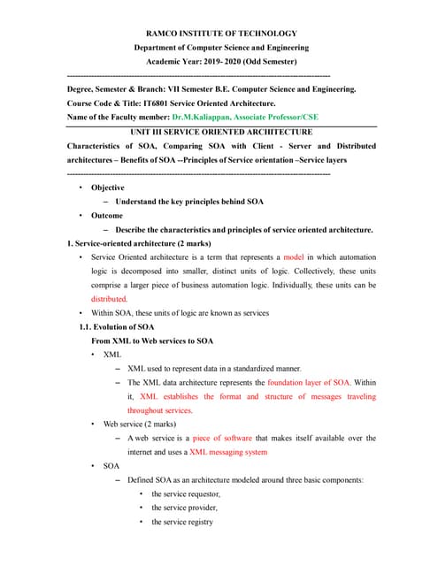 Soa Unit 3 Notes Introduction To Service Oriented Architecture Pdf Internet Computing