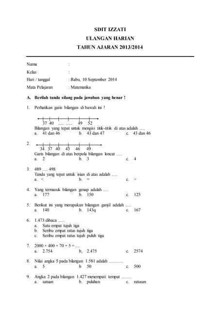 Soal Matematika kelas 3 sd semester 1 | DOCX
