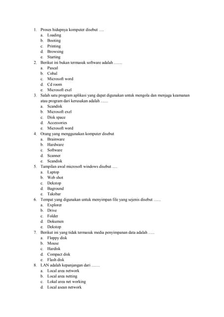 Contoh Soal UAS Simulasi dan Komunikasi Digital SMK Kelas X (Semester 1) | DOC