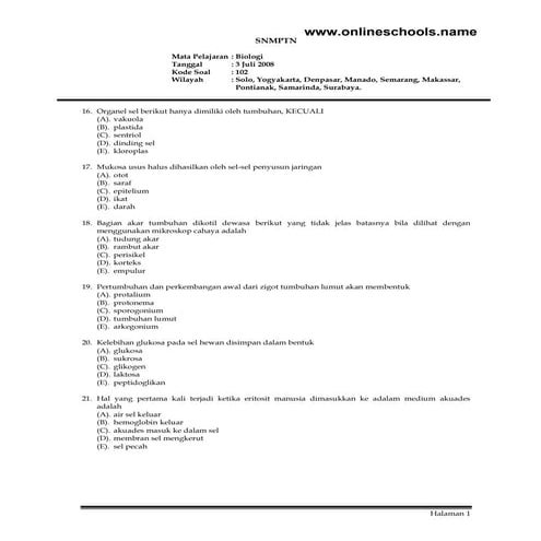 Soal biologi-snmptn-2008-102 | PDF