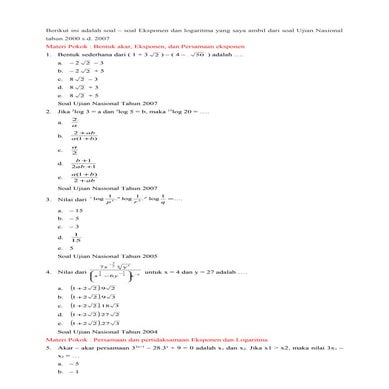 Soal eksponen-logaritma | DOC