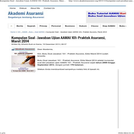 Kumpulan Soal - Jawaban Ujian AAMAI 101: Praktek Asuransi, Maret 2014 | PDF
