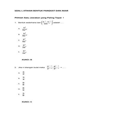 Soal latihan-bentuk-pangkat-dan-akar | PDF