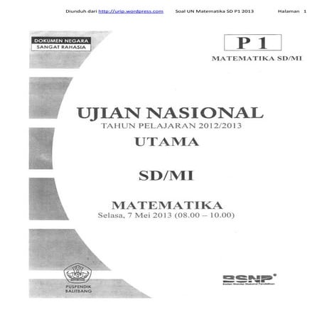 Soal un-matematika-sd-p1-2013 | PDF