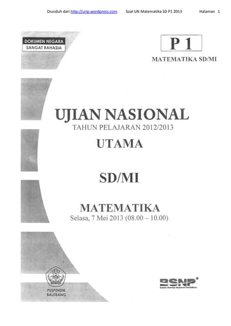 Latihan soal ujian nasional matematika sd | PDF