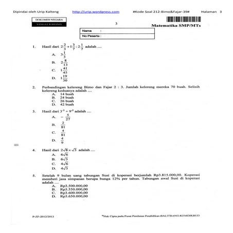 Soal un-matematika-smp-1 | PDF