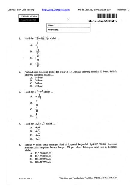 Soal un-matematika-smp-21-212-bimo-fajar-39 | PDF