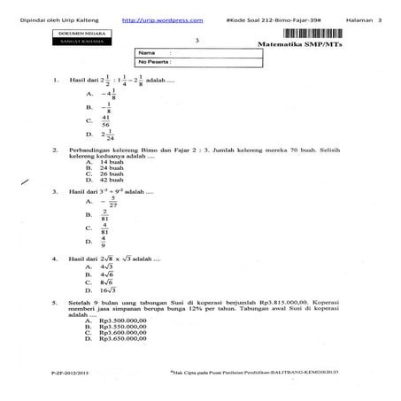 Soal UN-Matematika-SMP 2013 | PDF