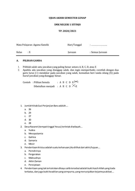 Soal agama katolik kelas xi | PDF