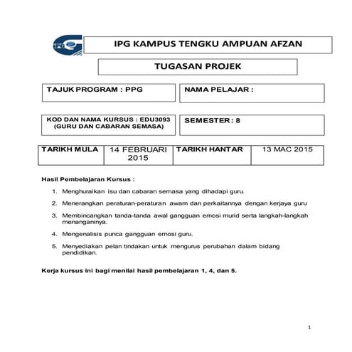 Tugasan projek lampiran 2 2012 kumpulan 3 | DOC