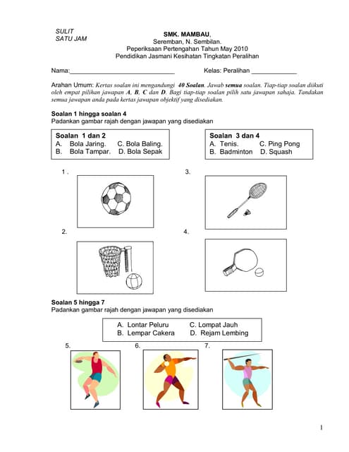 Contoh soalan pjk tahun 5 | DOC