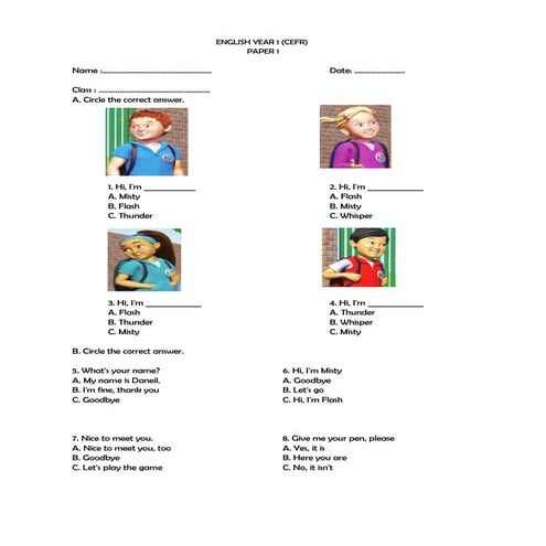 Myself – Class 1 English/GK Worksheet | Printable Grade 1 Worksheet | PDF
