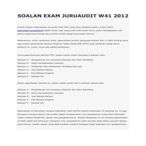 Soalan exam juruaudit w41 | PDF