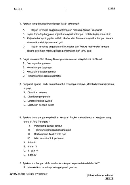 SOALAN SEJARAH TINGKATAN 1 | PDF