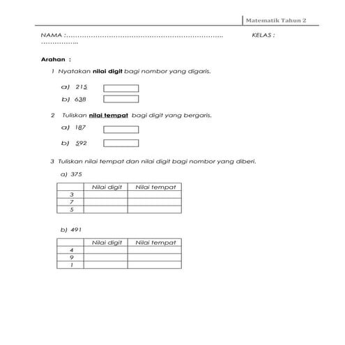 SOALAN PEPERIKSAAN AKHIR TAHUN MATEMATIK TAHUN 2 | DOC