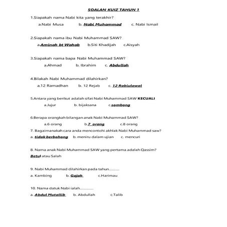 Soalan kuiz tahun 1 | DOCX