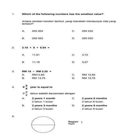 MATH YEAR 6 PAPER 1 PPT/18 | DOC