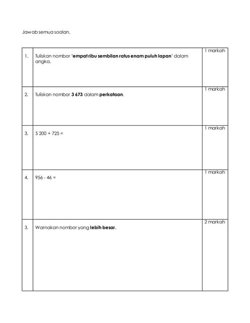 Ujian Matematik Tahun 3 Kertas 1 | PDF