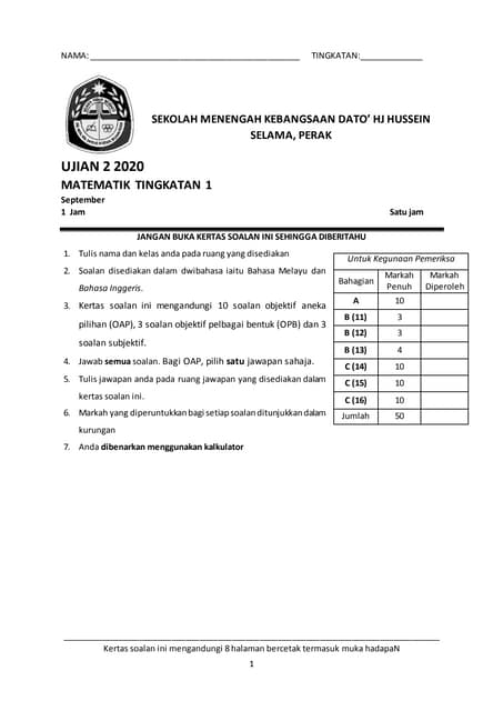 Latihan Ithink and kbat math form 3 | PDF